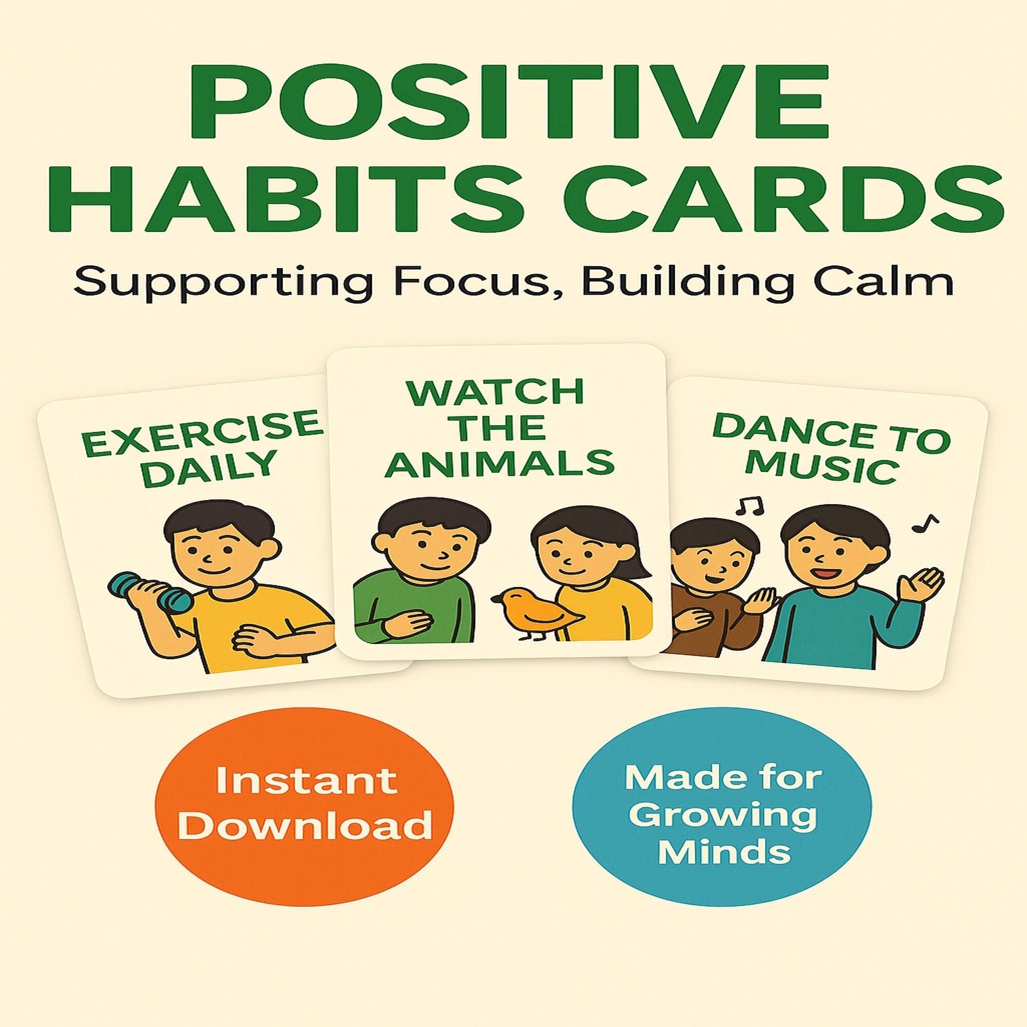Printable Positive Habit Cards for Kids | 24 Daily Habits in PDF JPG ...