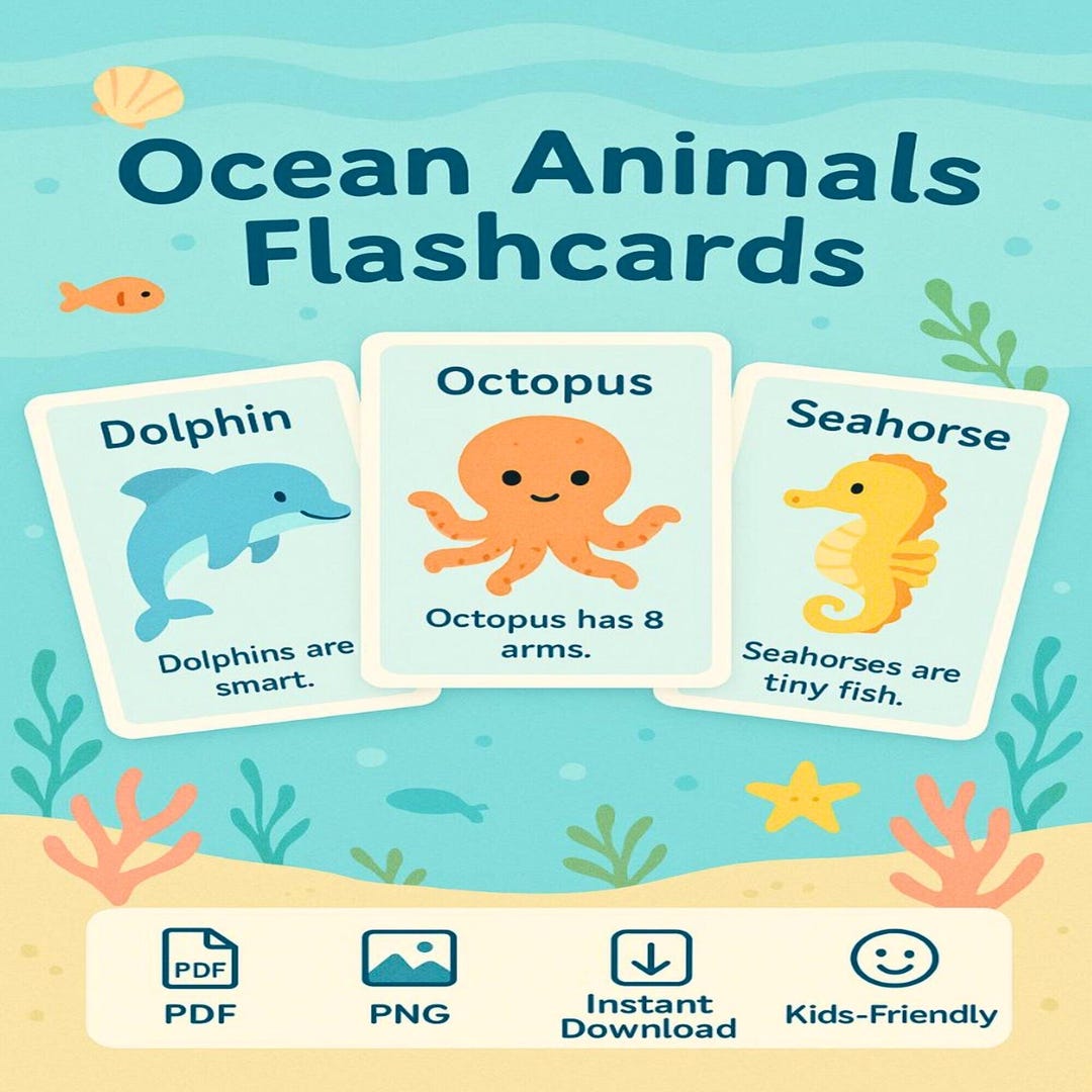 Ocean Animals Flashcards for Kids | Sea Life Printable Learning Cards ...