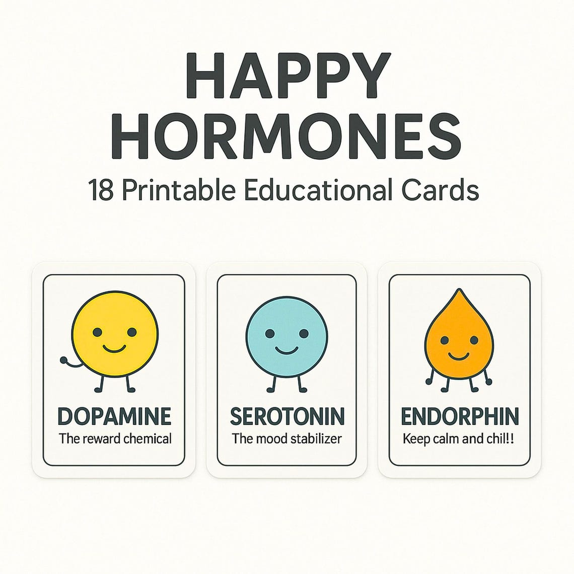 Happy Hormones Cards for Kids: Printable Science Activity (PDF Download ...