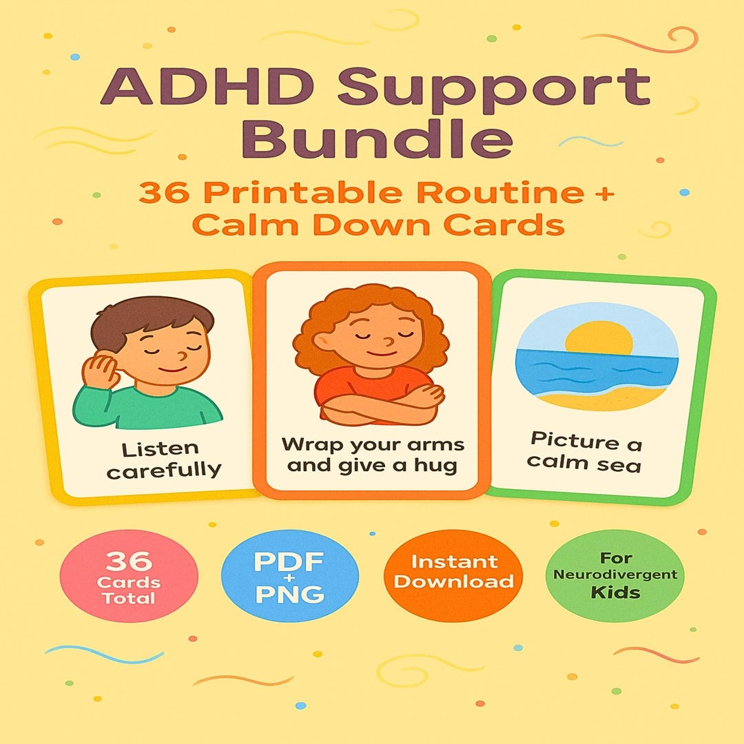Adhd Support Bundle for Kids Printable Calm Down and Routine Visual ...