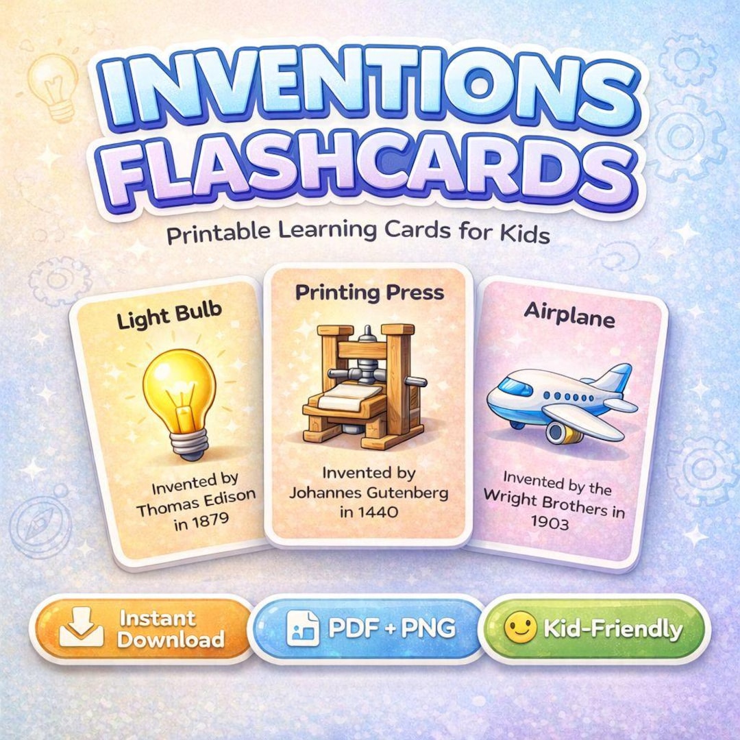 Inventions Flashcards for Kids: History Facts, Inventors (PDF + PNG ...