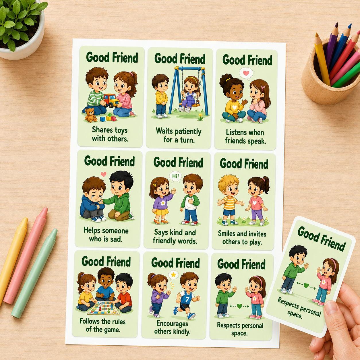 Social Skills Flashcards: Good & Bad Friends - Preschool Learning (PDF ...