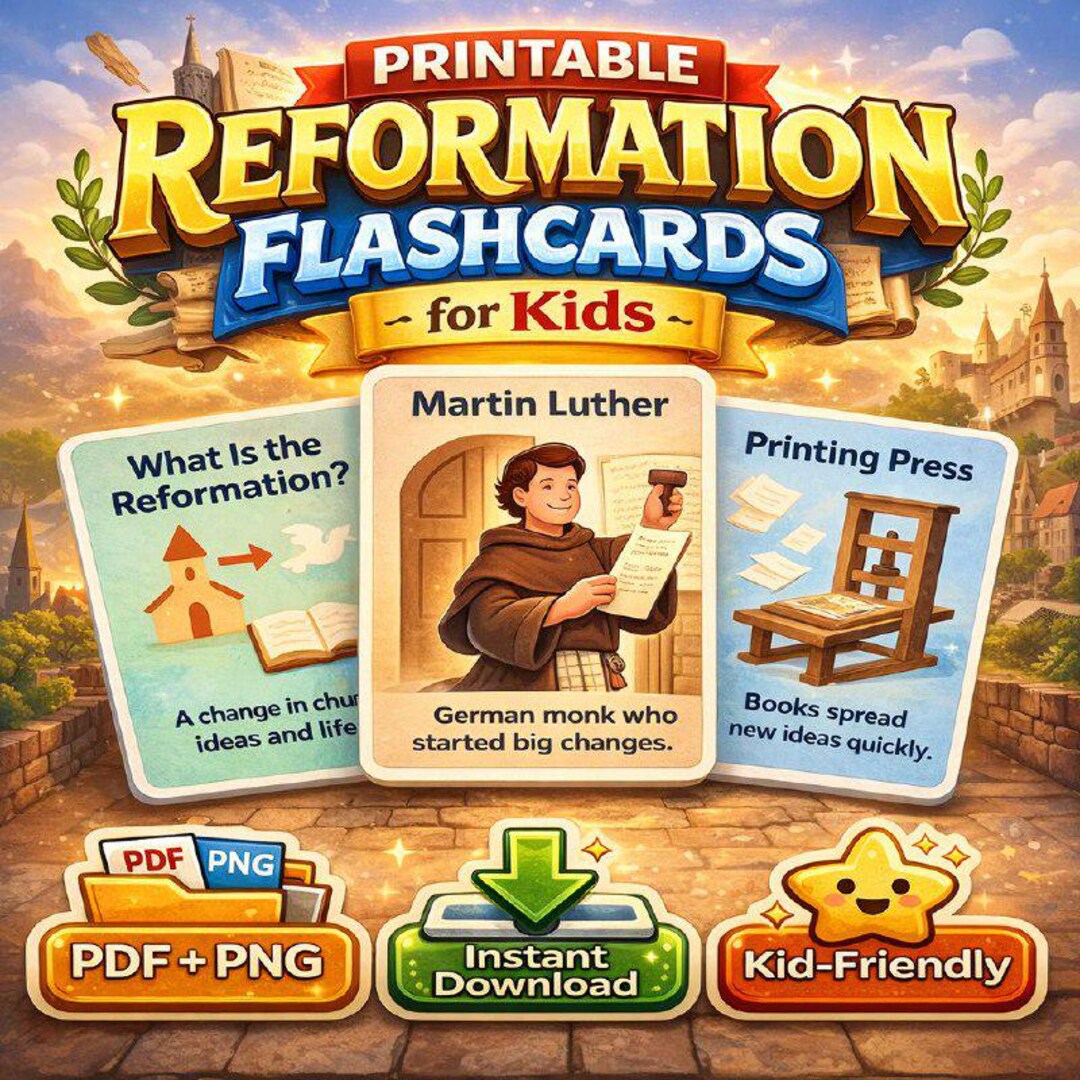 Printable Reformation Flashcards for Kids | Educational History ...