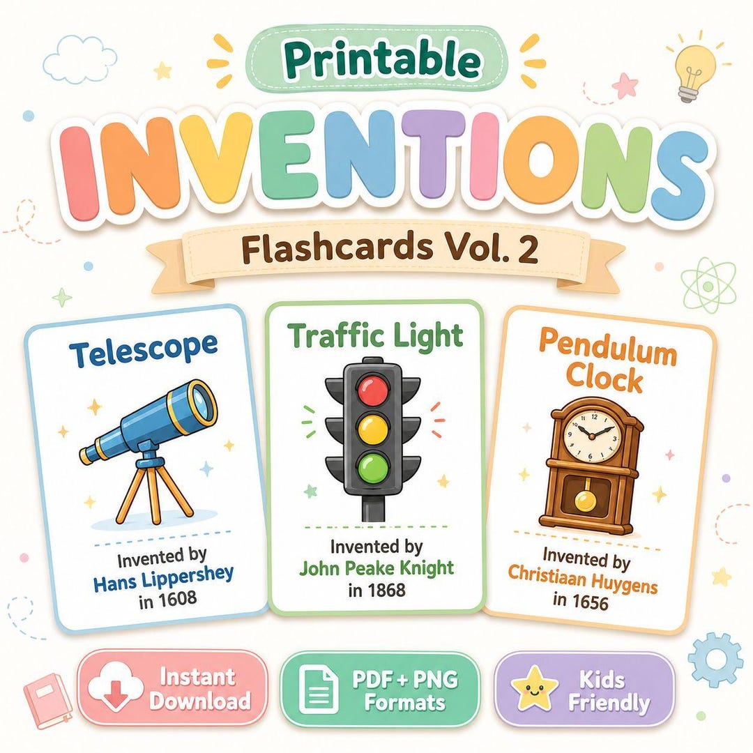 Printable Inventions Flashcards Vol. 2: Fun History Game for Kids (PDF ...