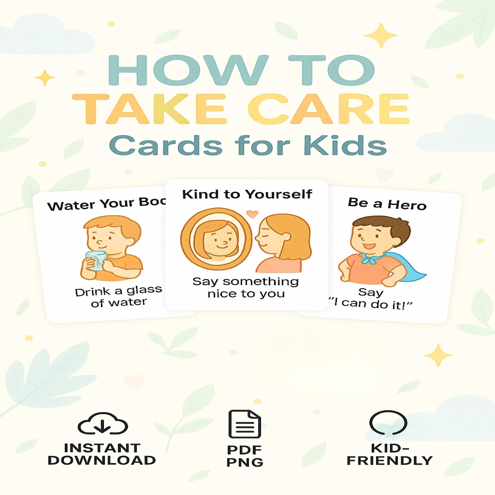 How to Take Care Cards for Kids – Printable Self Care Flashcards - Etsy