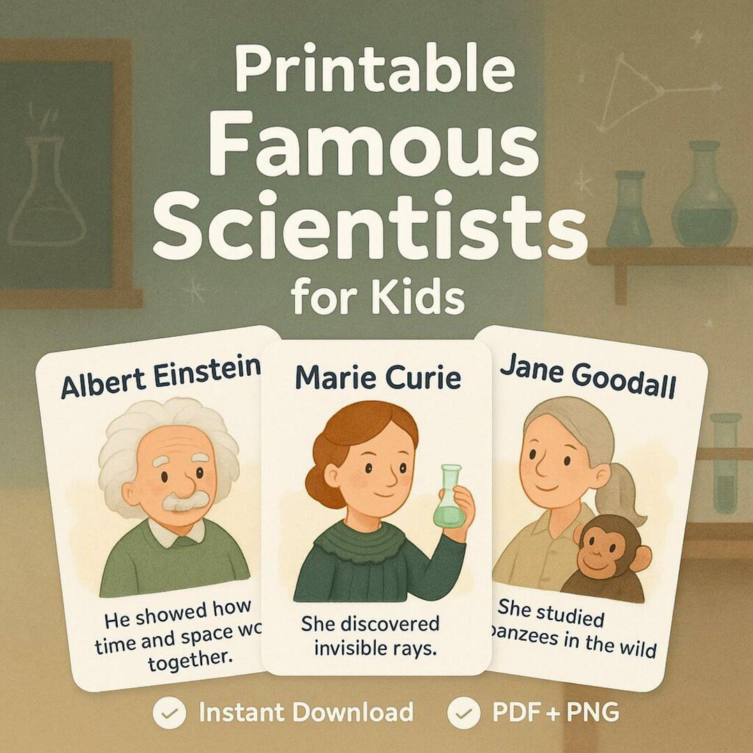 Printable Famous Scientists Flashcards for Kids – Educational Pastel ...