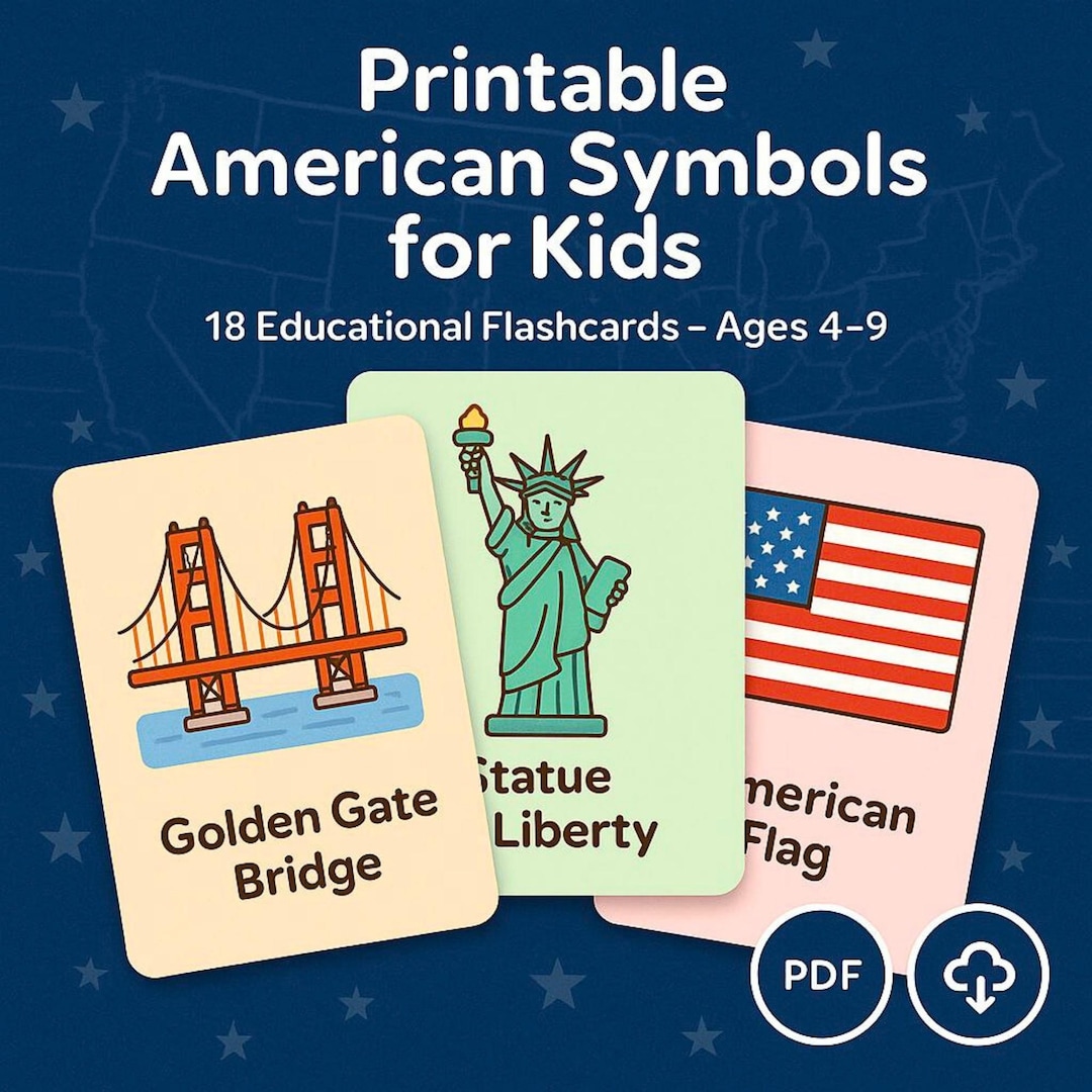 Printable American Symbols Flashcards for Kids – 18 Educational US ...
