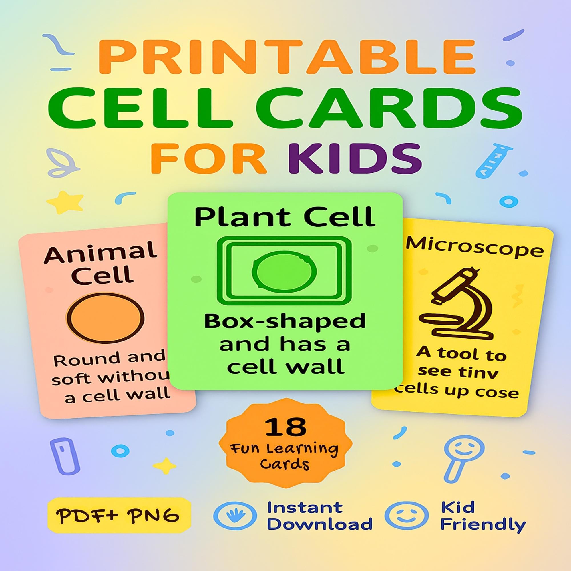 Printable Cell Cards for Kids – 18 Biology Flashcards for Classroom ...