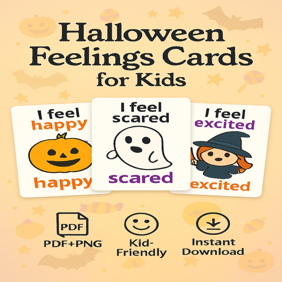 Halloween Emotion Flashcards for Kids: Printable Learning Activity (PDF ...