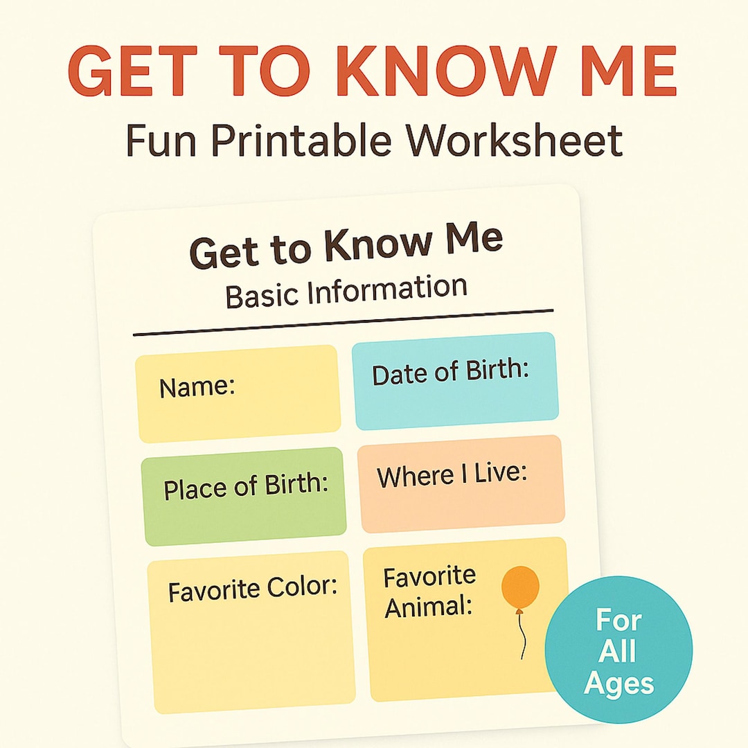 Get to Know Me Worksheets for Kids | 3 Page Printable PDF | Fun Back to ...