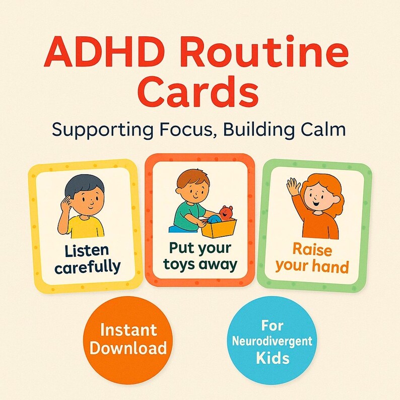 ADHD Routine Cards for Kids | Visual Schedule for Neurodivergent ...