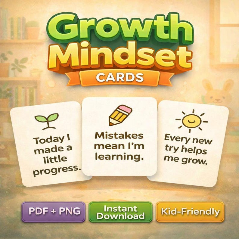Growth Mindset Cards for Kids Printable | Positive Affirmation ...