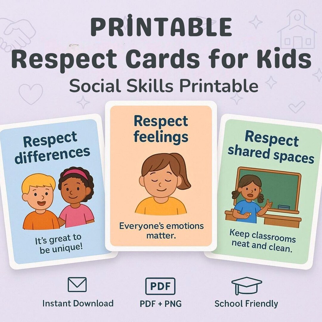 Respect Cards for Kids: Social Skills Flashcards, Classroom Behavior ...