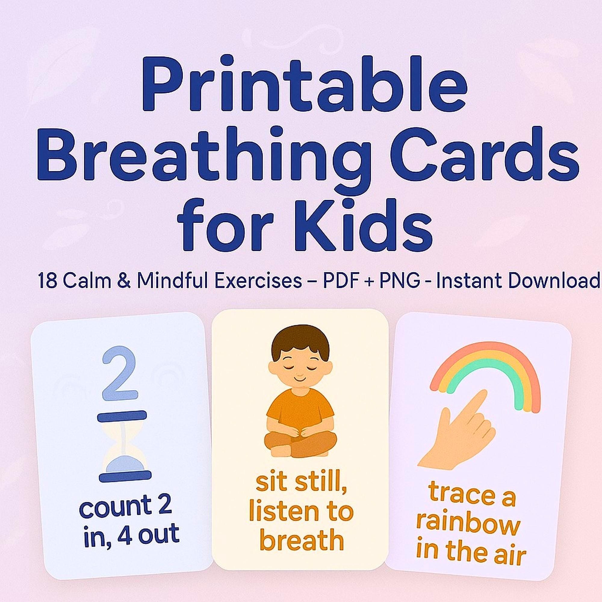 Printable Breathing Exercise Cards for Kids: Mindful Calm Down Activity ...