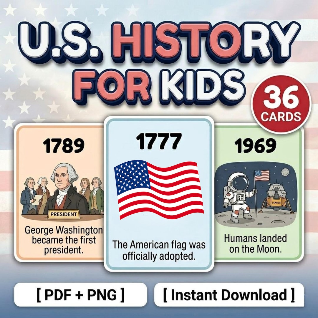 US History for Kids Cards Printable, 36 Educational Flashcards ...
