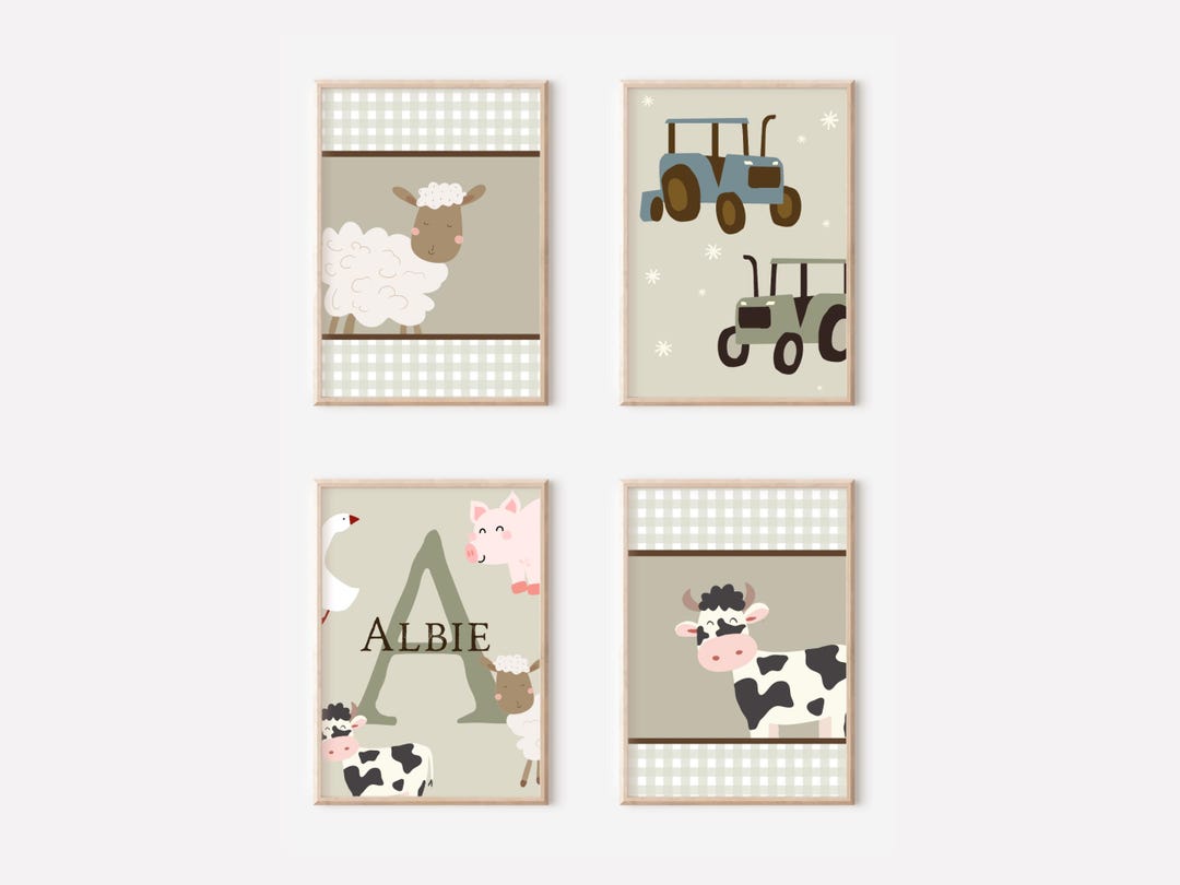 Neutral Farm Animal and Tractor Prints. Set of 4 (unframed) - Etsy