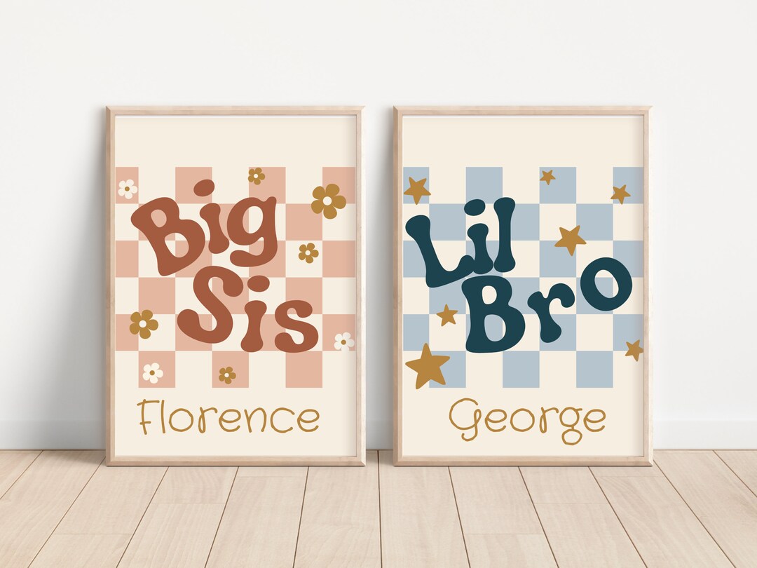 Set of 2 'big Sis, Lil Bro' Playroom and Bedroom Prints. Personalised ...