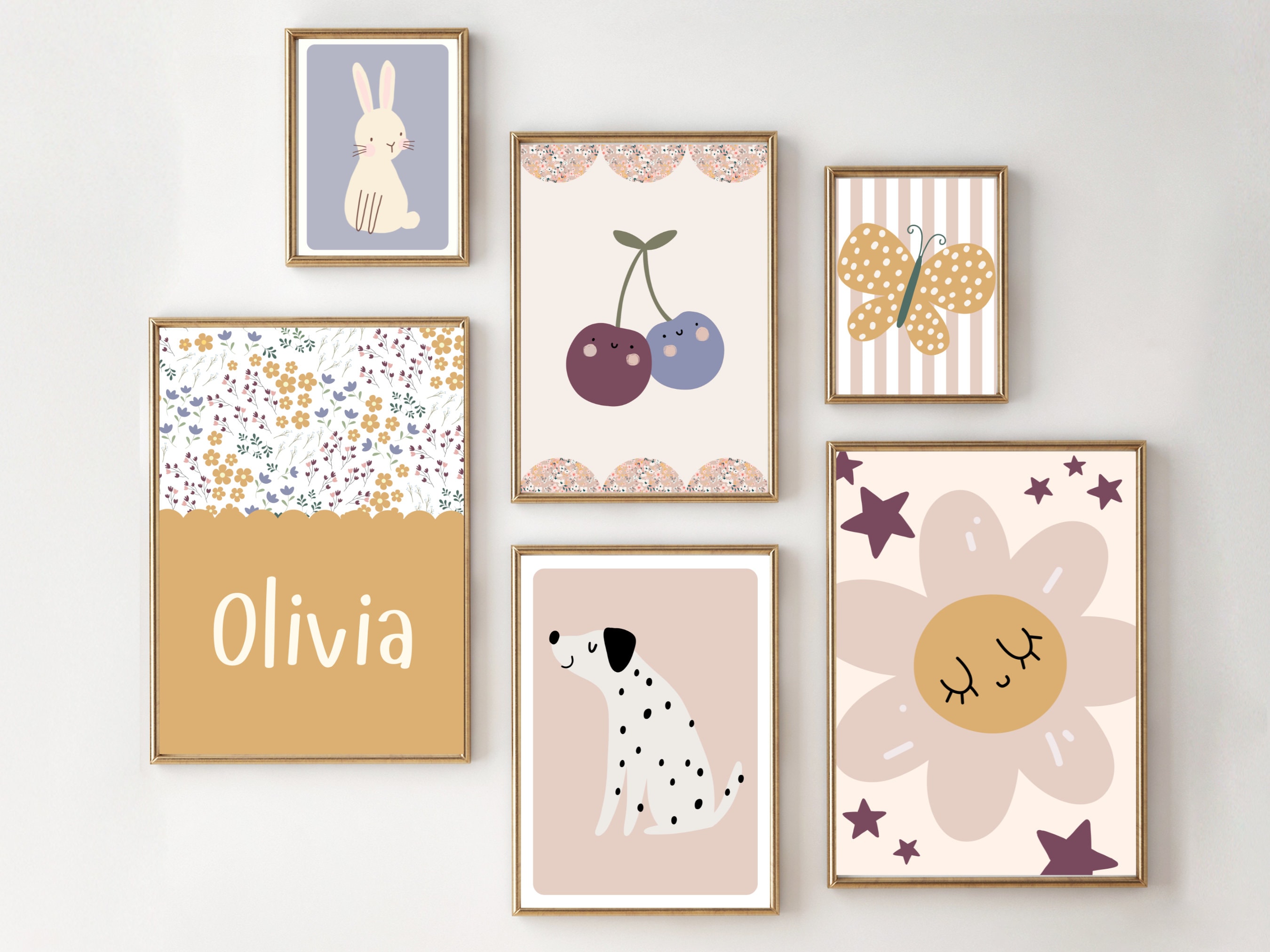 Set of Girls Room or Nursery Prints Including a Personalised Name Print ...
