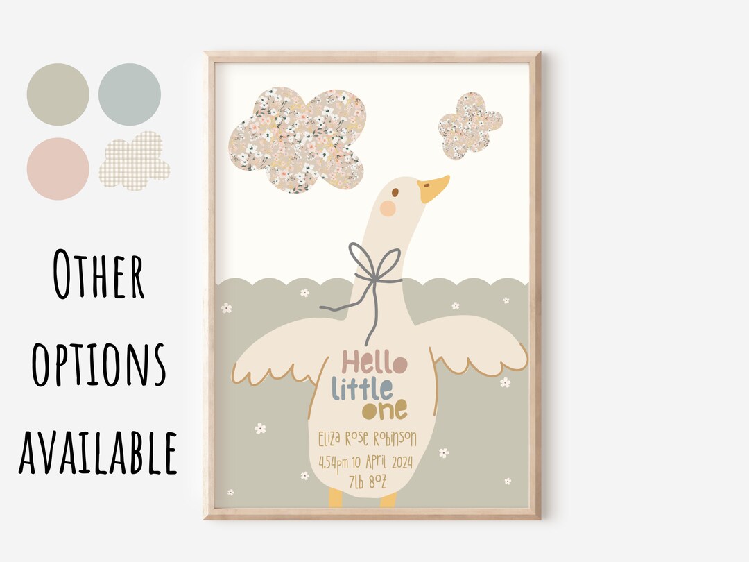 New Baby Goose Print Personalised With Name, DOB and Birth Weight ...