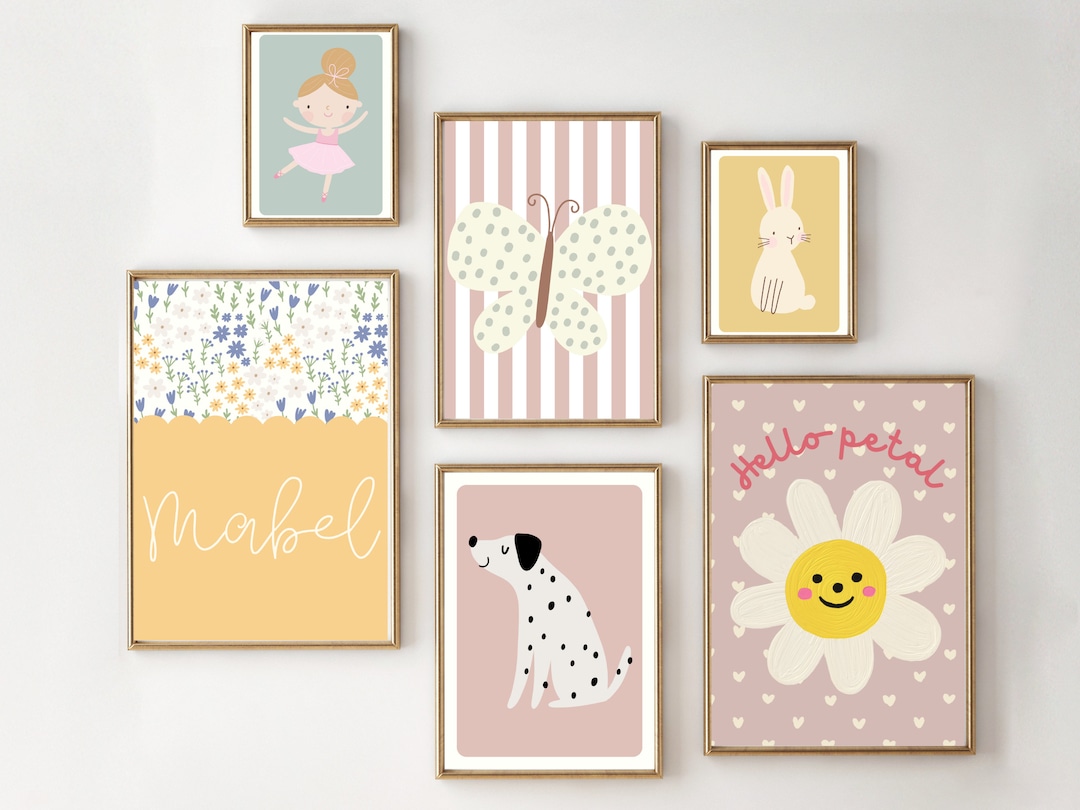 Set of Girls Room or Nursery Pastel Prints Including a Personalised ...