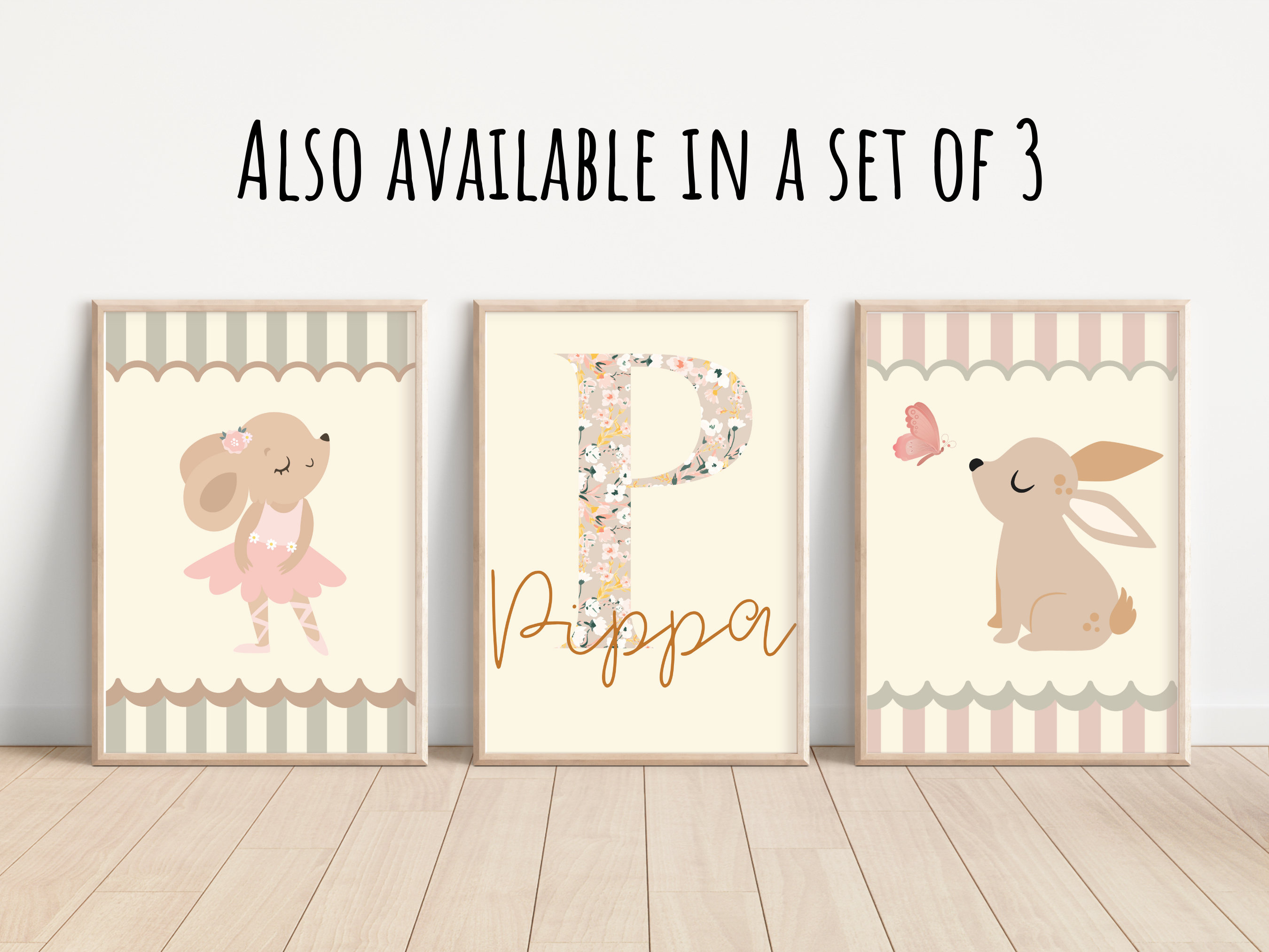 Set of Girls Nursery Pretty Prints Including a Personalised Name Print ...