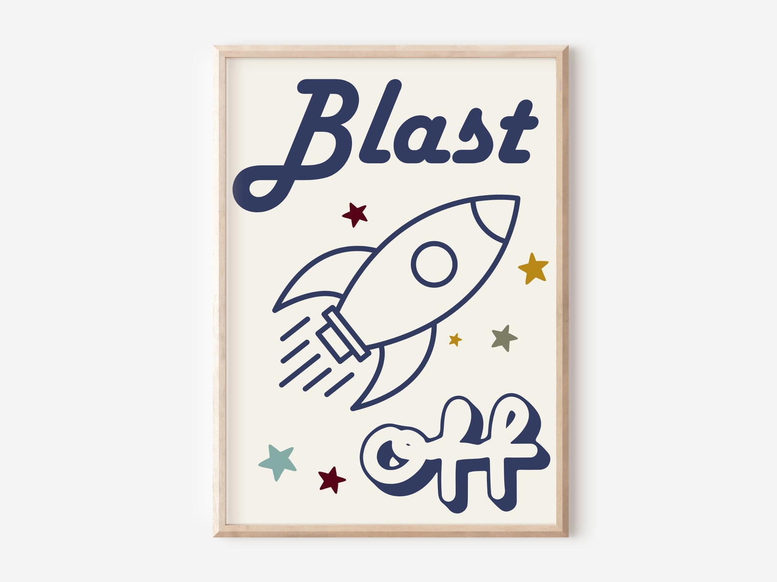 Retro Blast off Rocket and Space Print for Child's Room or Playroom ...
