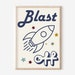 Retro Blast off Rocket and Space Print for Child's Room or Playroom ...