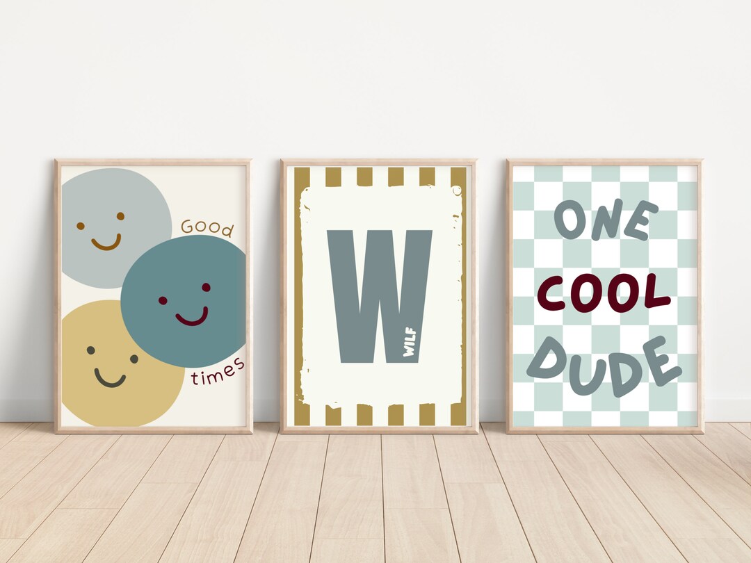 Set of 3 Cool Dude and Smiley Faces Prints With a Personalised Initial ...