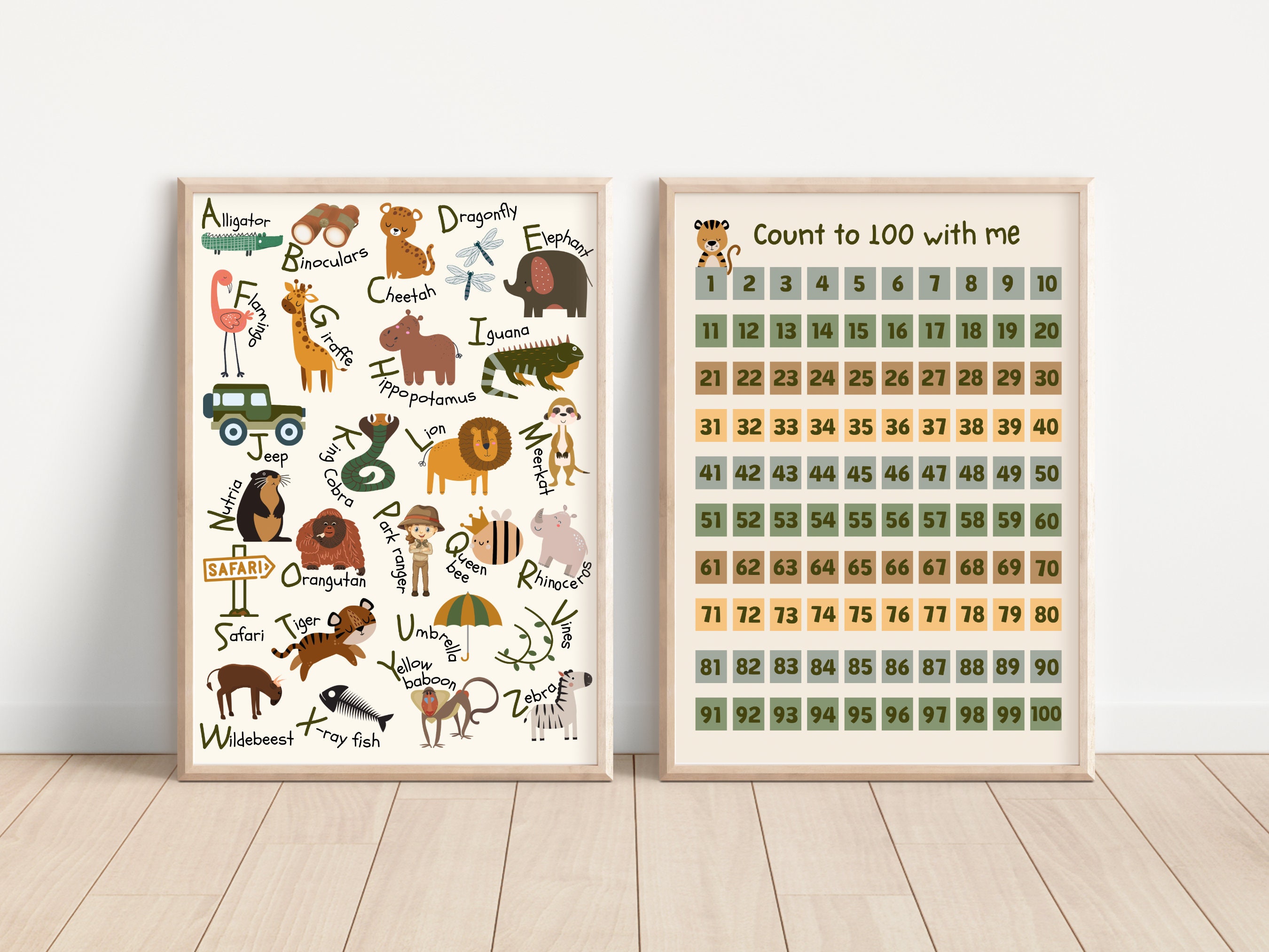 Safari and Jungle Themed Alphabet and Count to 100 Numbers - Etsy