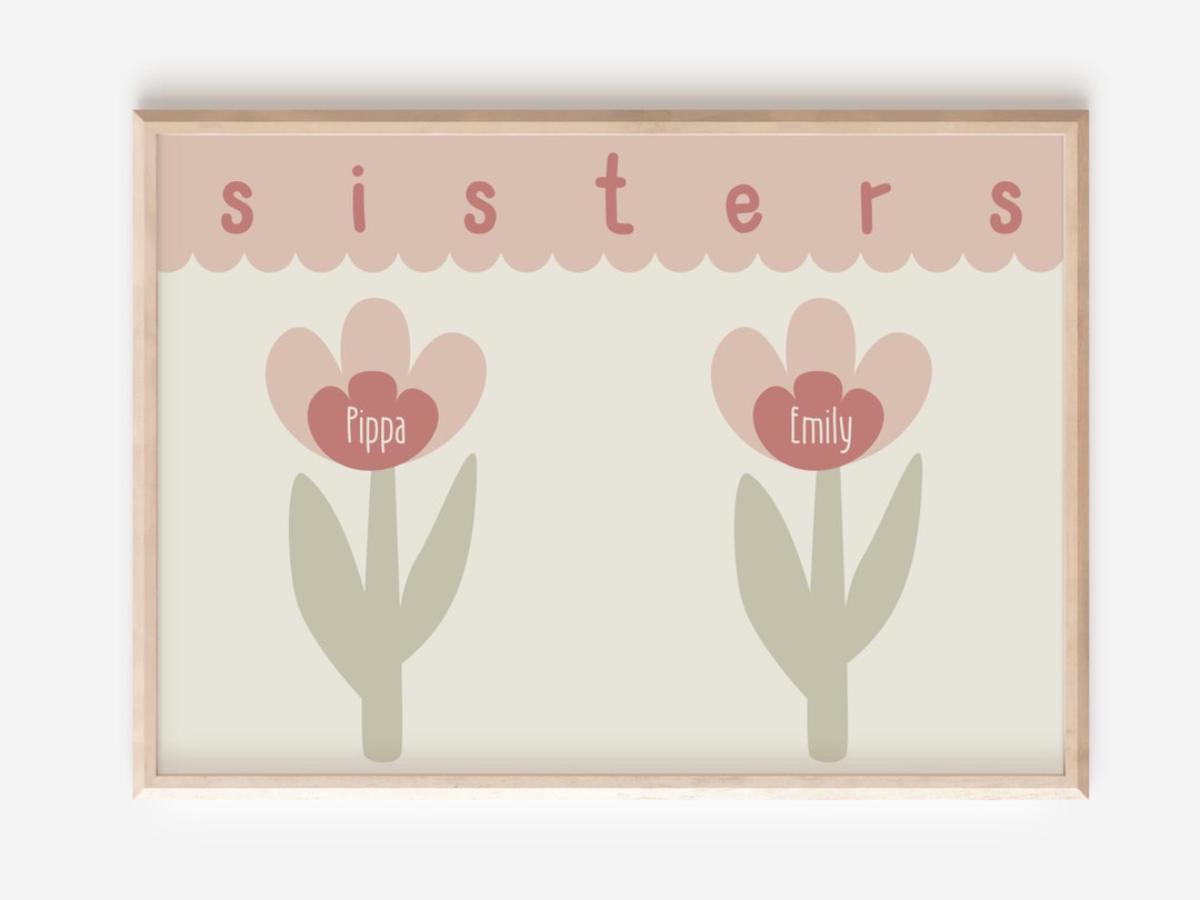 Personalised Sisters Prints. Flower Name Print for Girls Bedroom ...