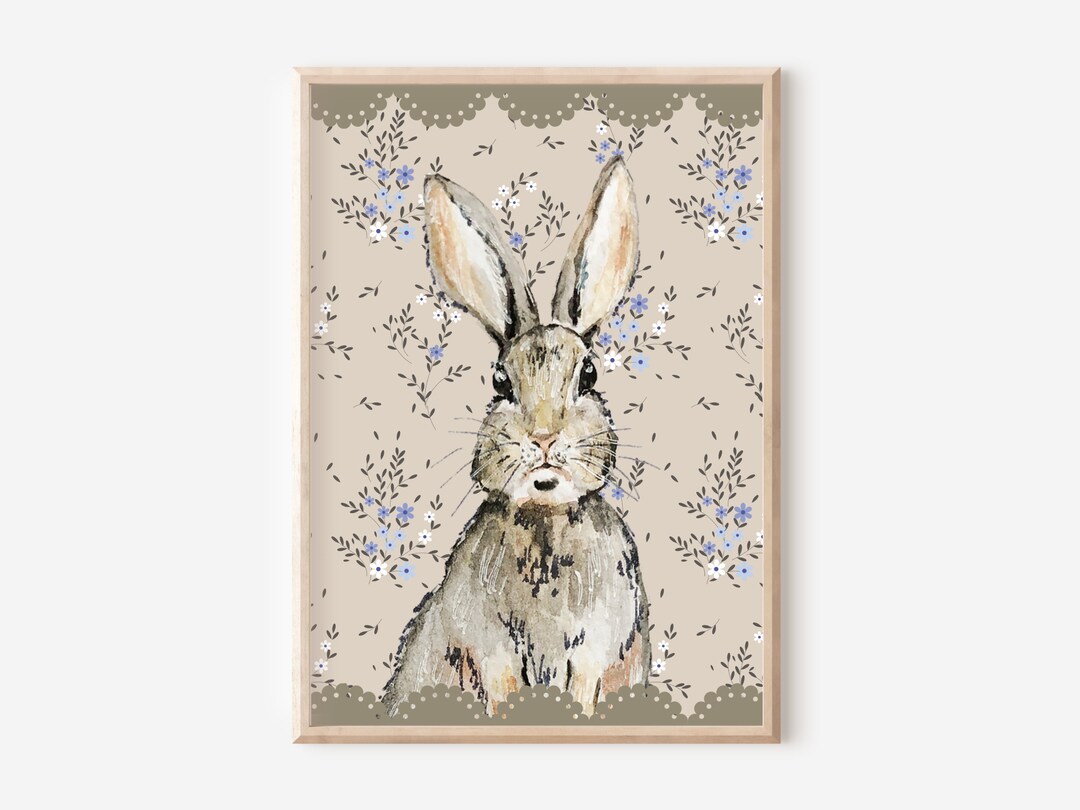 Pretty Floral Rabbit Print With Sage Green Scallops and a Ditsy Flower ...