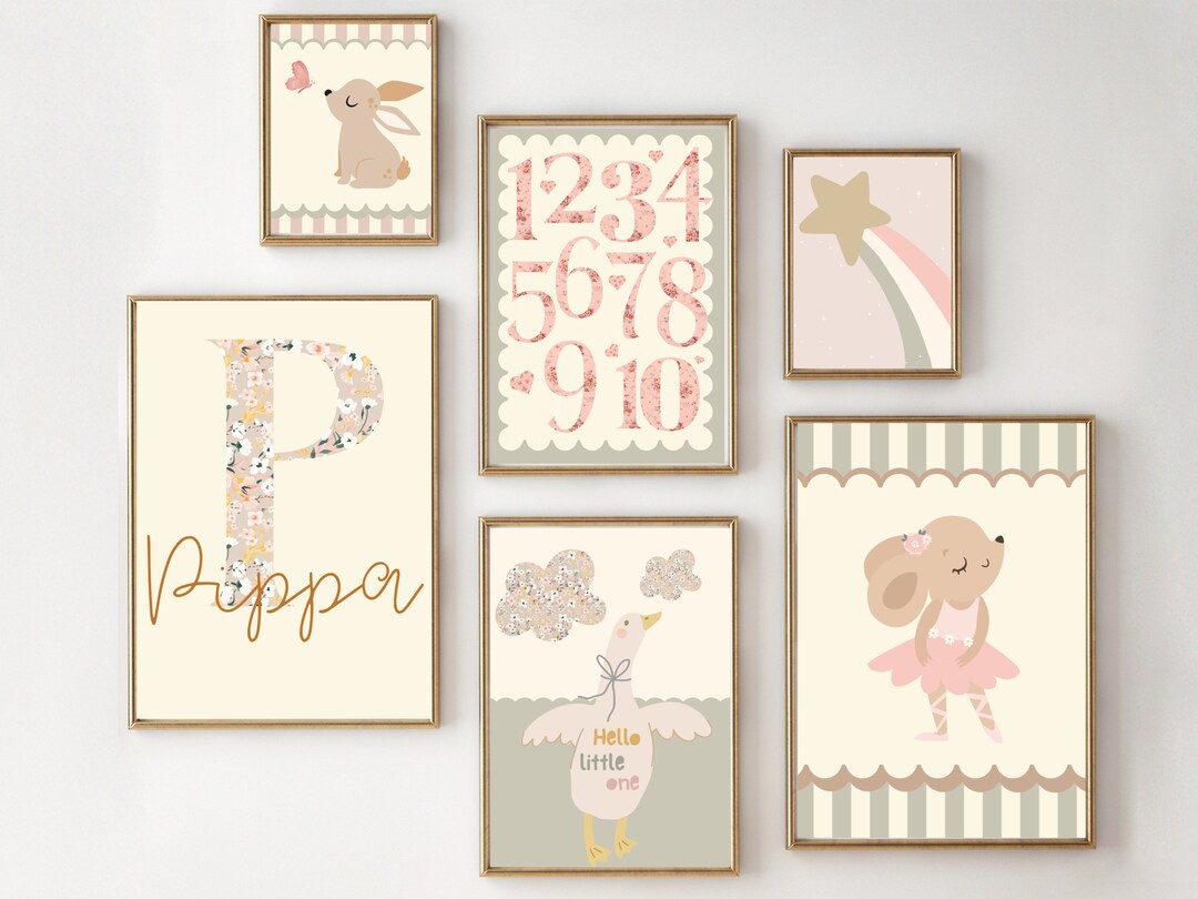 Set of Girls Nursery Pretty Prints Including a Personalised Name Print ...