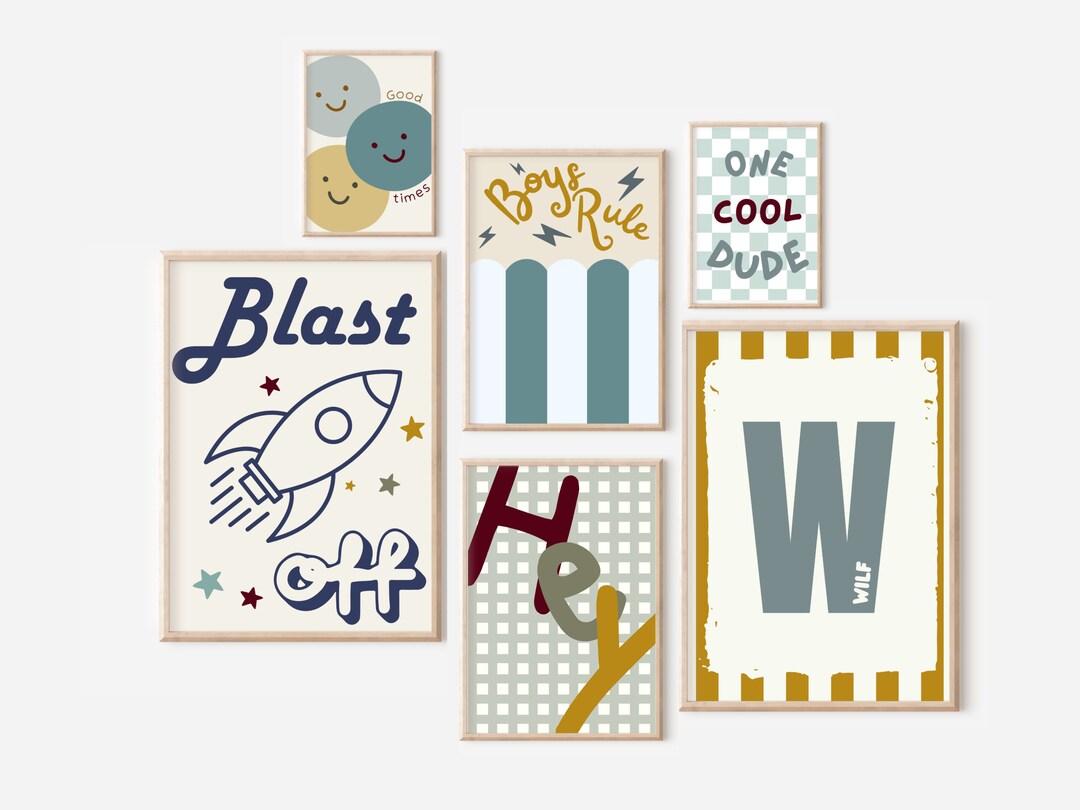 Set of Prints for a Boys Room or Nursery, Including a Personalised ...