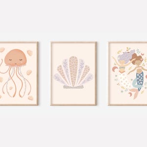 Ocean Mermaid and Shell Themed Prints for a Nursery, Little Girls Room ...