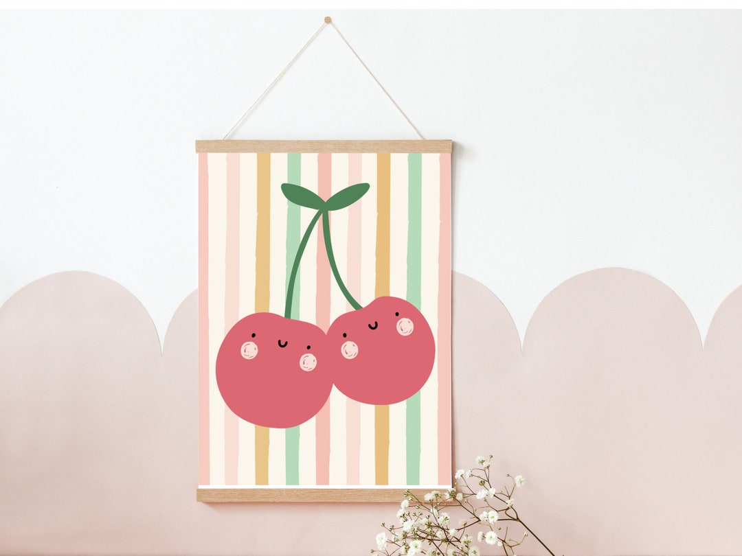 Bright Pastel Striped Cherry Print (unframed) - Etsy