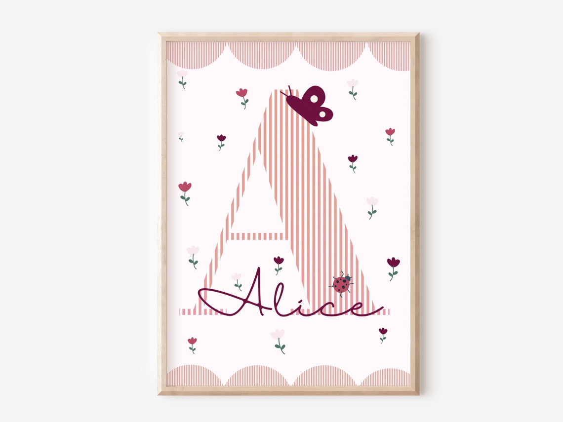 Personalised Initial Name Print for Girls Room, Nursery or Playroom ...