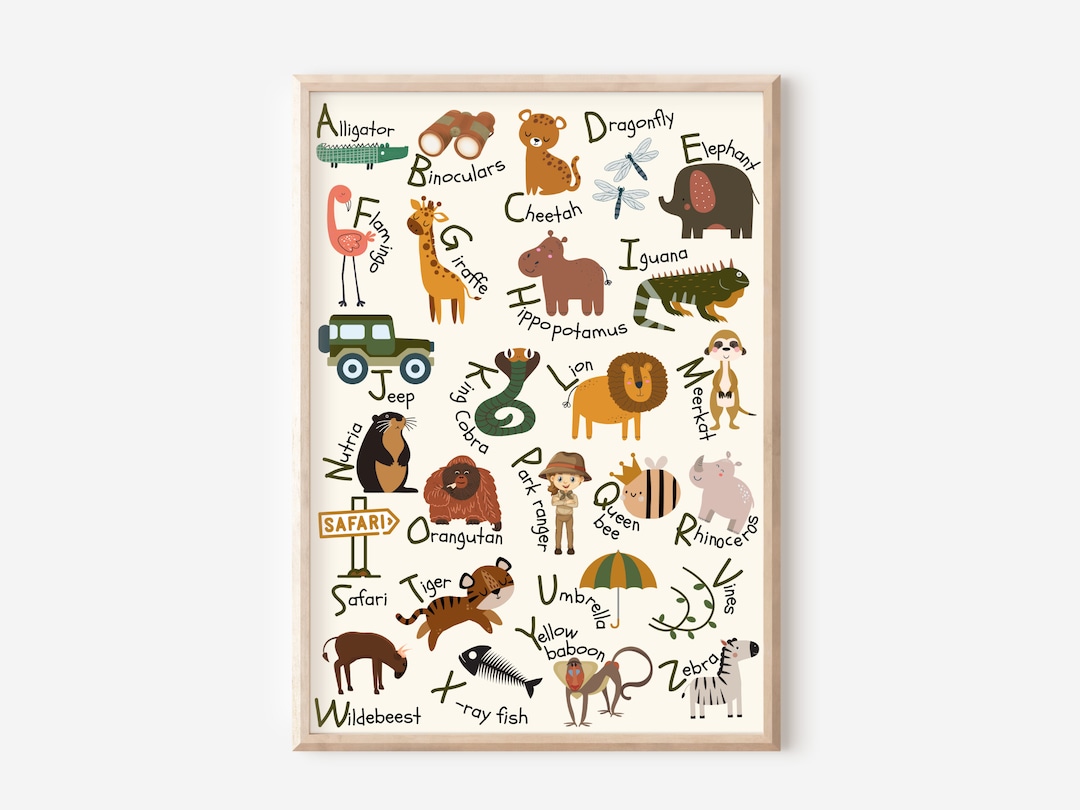 Kids Safari and Jungle Alphabet Print. Perfect Gender Neutral Wall Art ...