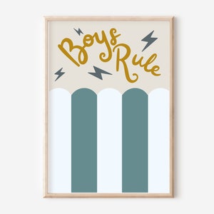 Set of 3 Boys Rule, Hey and a Personalised Initial Print. Perfect for a ...