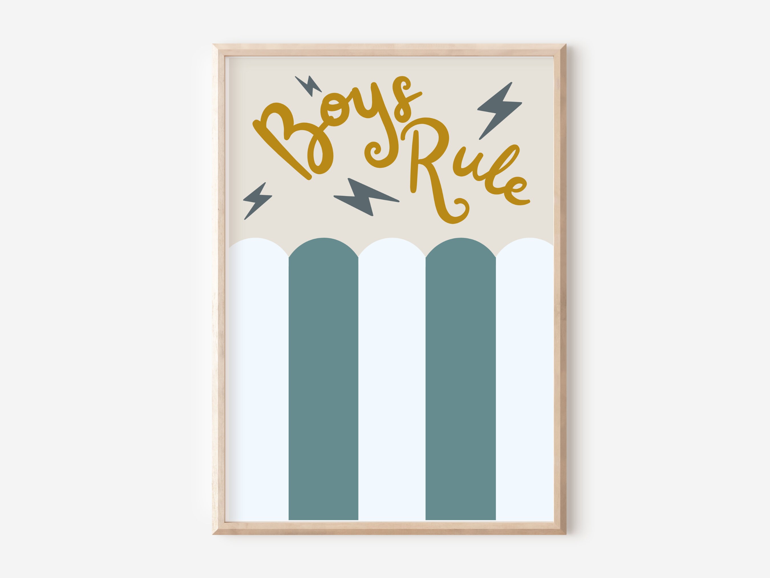 Set of 3 Boys Rule, Hey and a Personalised Initial Print. Perfect for a ...