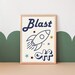 Retro Blast off Rocket and Space Print for Child's Room or Playroom ...