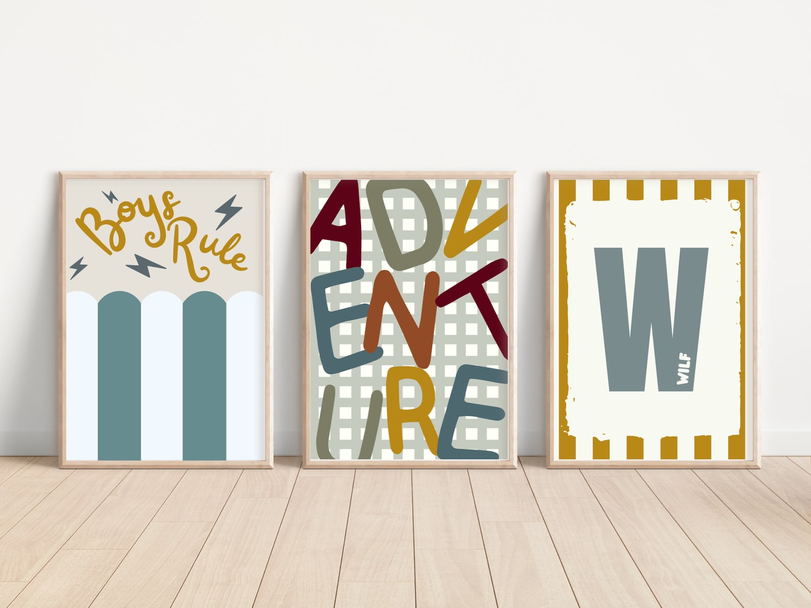 Set of 3 Boys Rule, Adventure and a Personalised Initial Print. Perfect ...