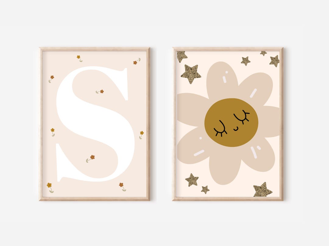 Set of 2 Personalised Initial and Flower Prints for Girls Bedroom ...