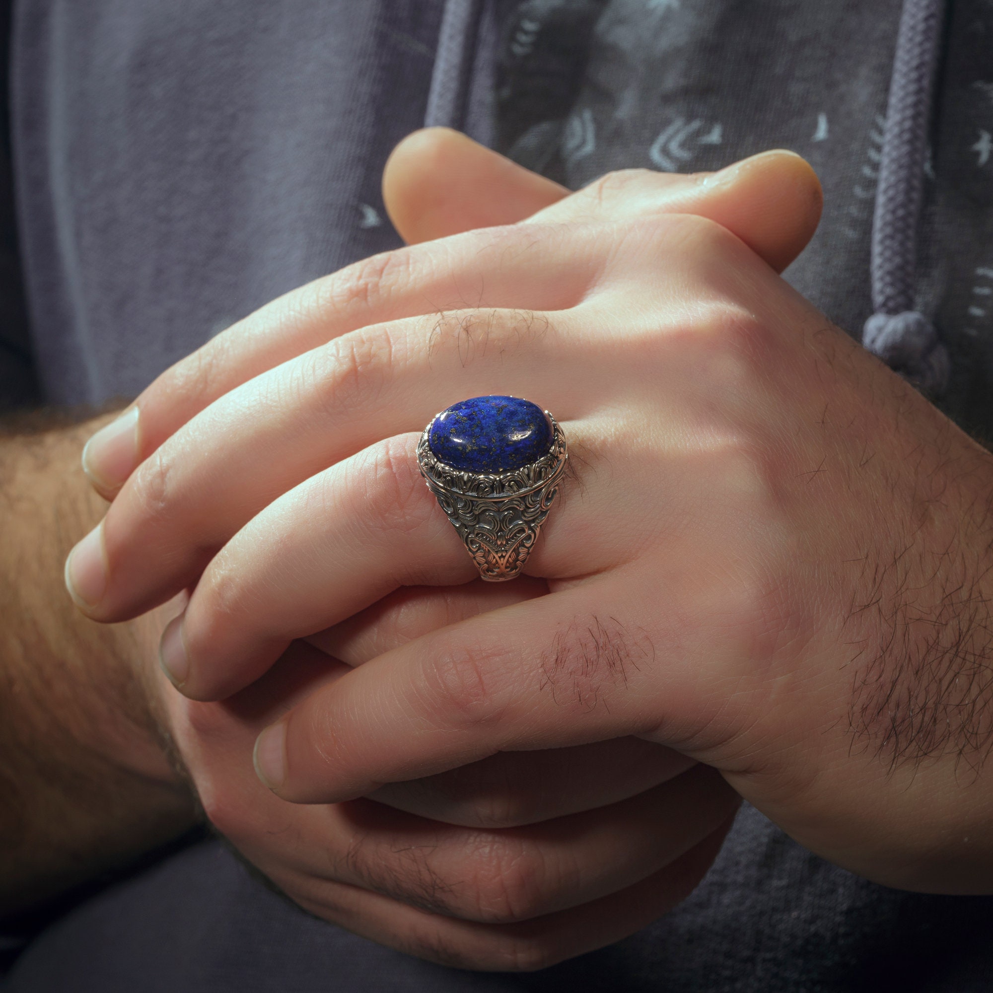 Amber Stone Sterling Silver Men's Ring,natural Stone Men's Ring,men's ...