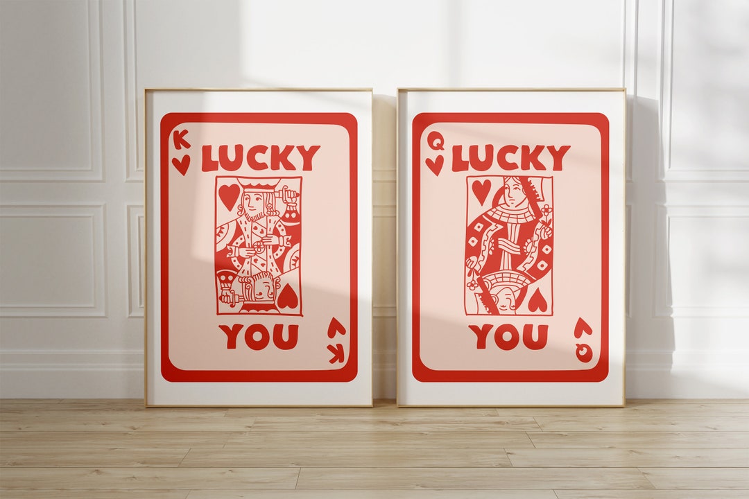 PLAYING CARD ART, Set of 2 Wall Art, Dorm Wall Art, King Queen Lucky ...