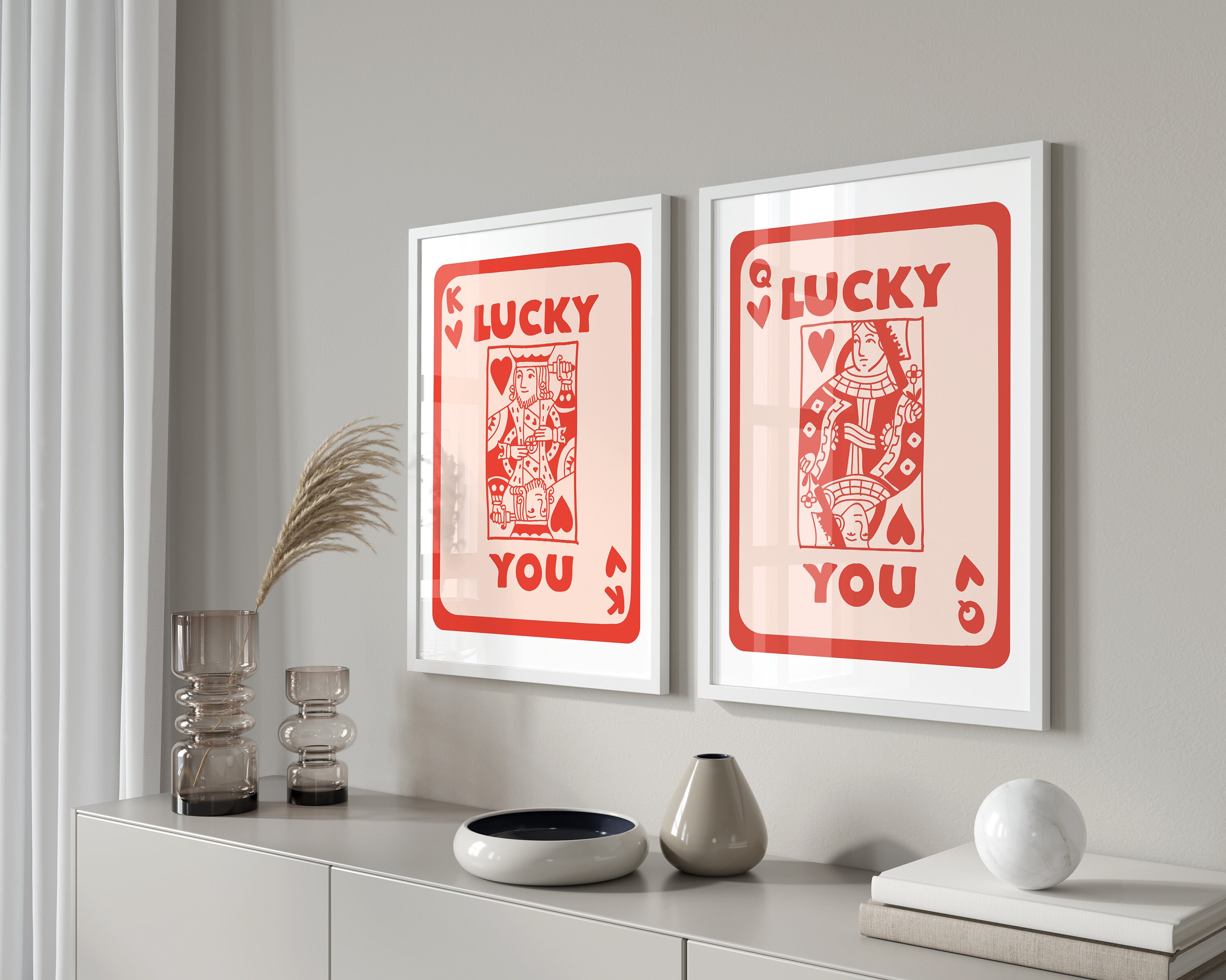 PLAYING CARD ART, Set of 2 Wall Art, Dorm Wall Art, King Queen Lucky ...