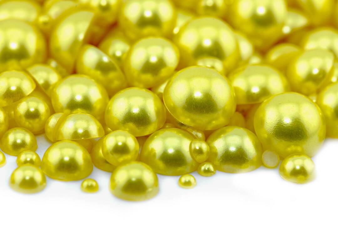 Flatback Pearl Lemon Yellow | Sizes 2MM 3MM 4MM 5MM 6MM 8MM 10MM 12MM ...