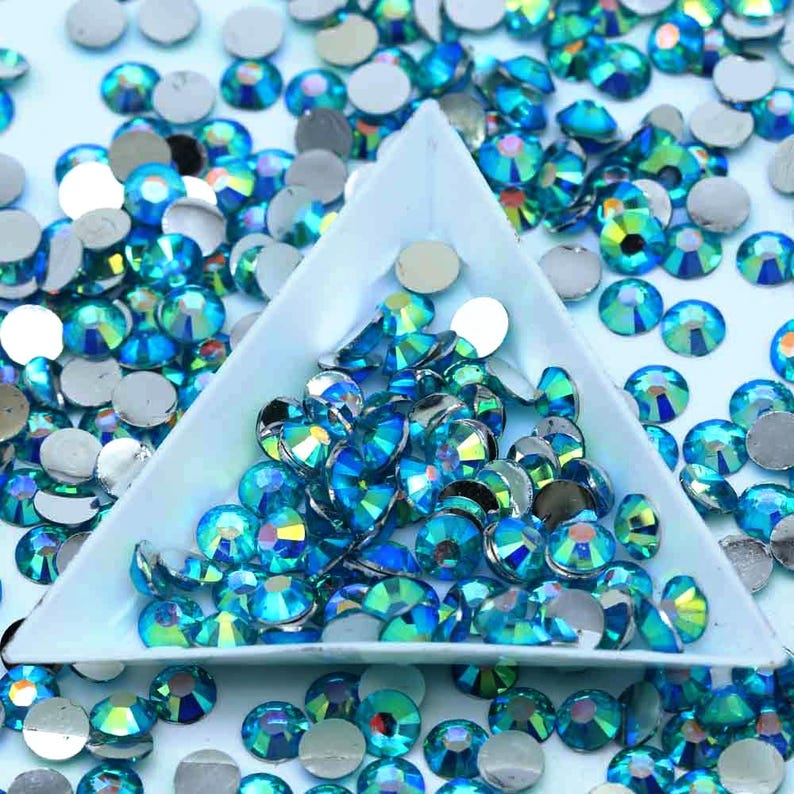 Capri Blue AB Silver Back Flatback Resin Rhinestones - 2mm 3mm 4mm 5mm ...
