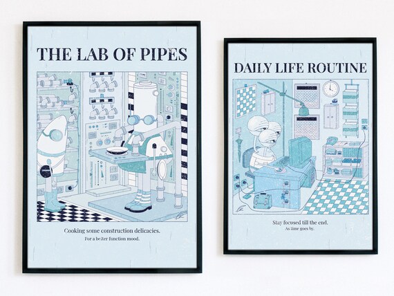 Retro Blue 2 Posters for Home Office Room Digital Print - Etsy