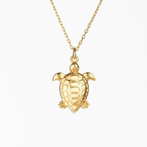 14k Gold Turtle Pendant Necklace, Thin Cable Chain, Collier Pendentif ...