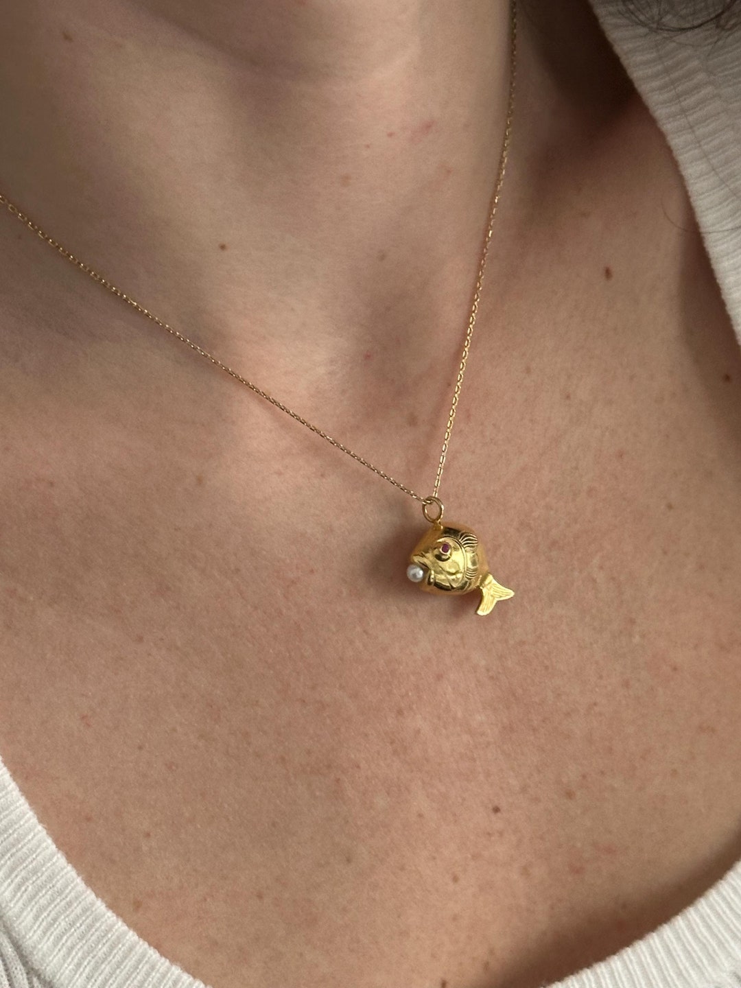 Gold Plated Fish Necklace – Cute Ocean Pendant, Handmade Jewelry ...